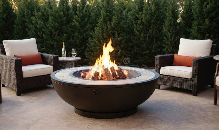 A Fire Pit Burns Brightly in a Patio Setting, Surrounded by Comfortable ...