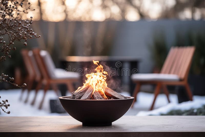 Fire Pit Close-up on Blurred Cozy Backyard with Sitting Area Background ...