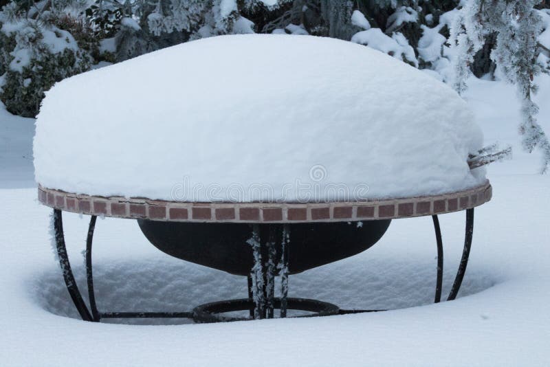 Fire Pit Covered in Deep Snow Stock Photo - Image of porch, foot: 83547810