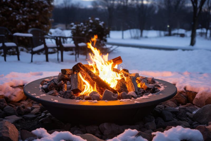 Fire Pit with Embers, Surrounded by Snow Stock Image - Image of cold ...