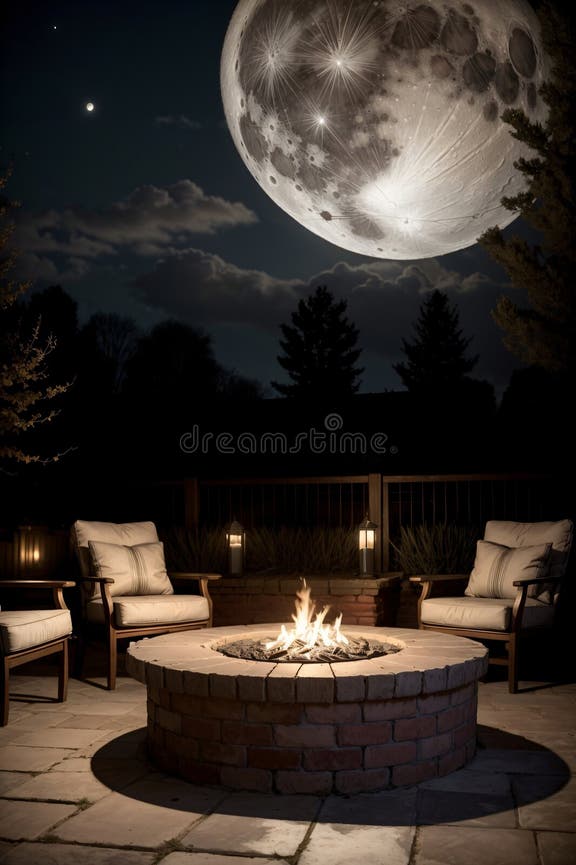 A Fire Pit with a Full Moon in the Background. Generative AI Stock ...