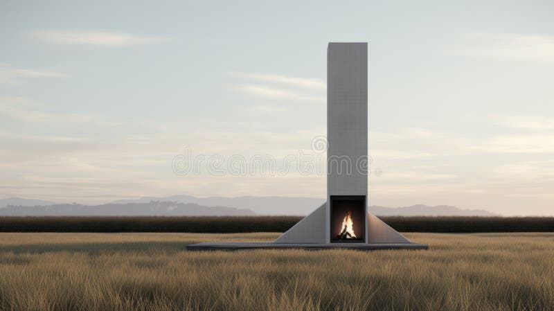 Futuristic Minimalism: a Stunning Fireplace Sculpture in an Open Field ...