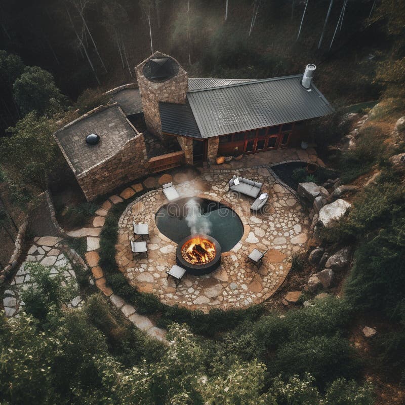 Fire Pit Near a House in the Mountains, Top View. Image Generated by AI ...