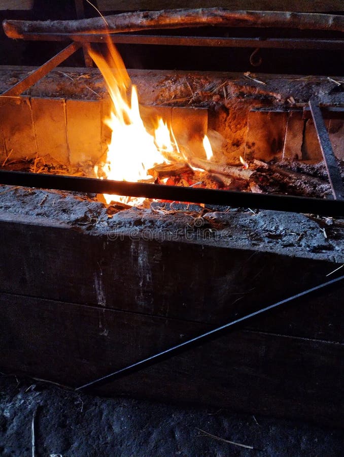 Fire Pit with Orange Flames Stock Image - Image of debris, bright ...