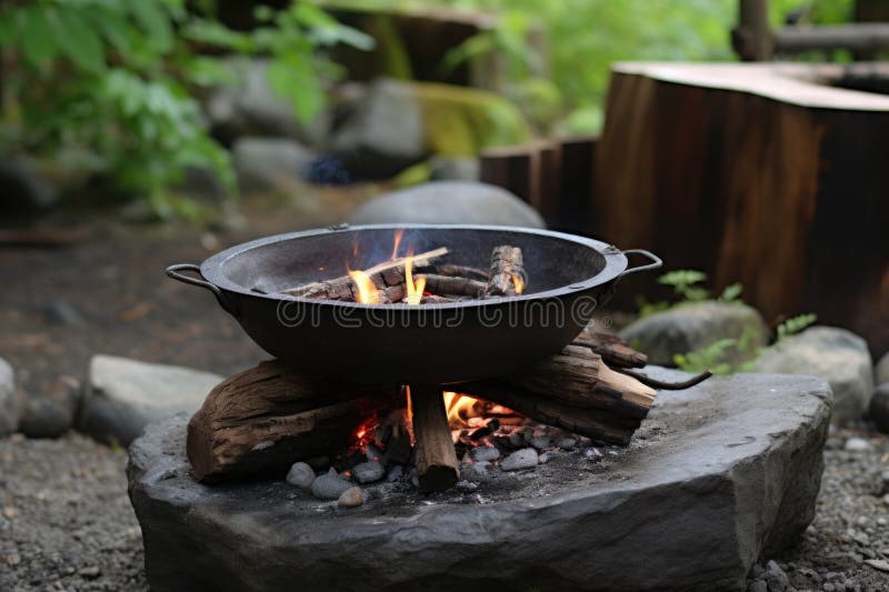 Fire Pit with a Pot for Cooking Campfire Meals Stock Illustration ...