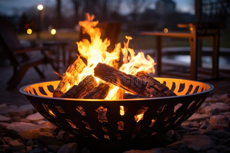 Fire Pit Roaring on a Chilly Evening Stock Photo - Image of cozy ...