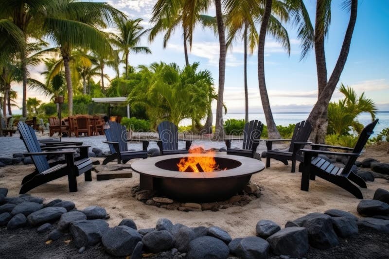 Fire Pit with Seating Arrangement on a Resort Beach Stock Image - Image ...
