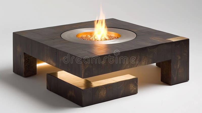 A Fire Pit Set within a Sleek Table Crafted from Black Bamboo Sheets ...