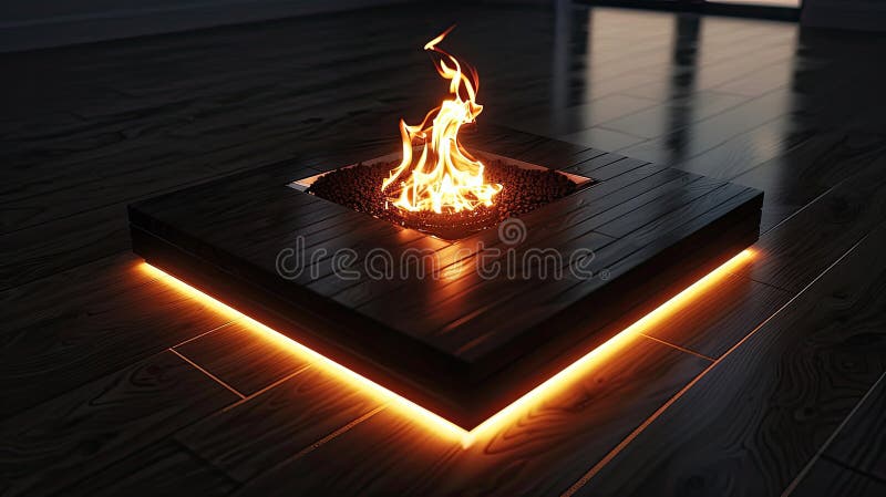 A Fire Pit Set within a Sleek Table Crafted from Black Bamboo Sheets ...