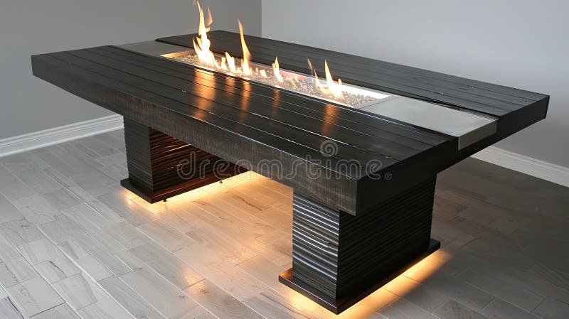 A Fire Pit Set within a Sleek Table Crafted from Black Bamboo Sheets ...