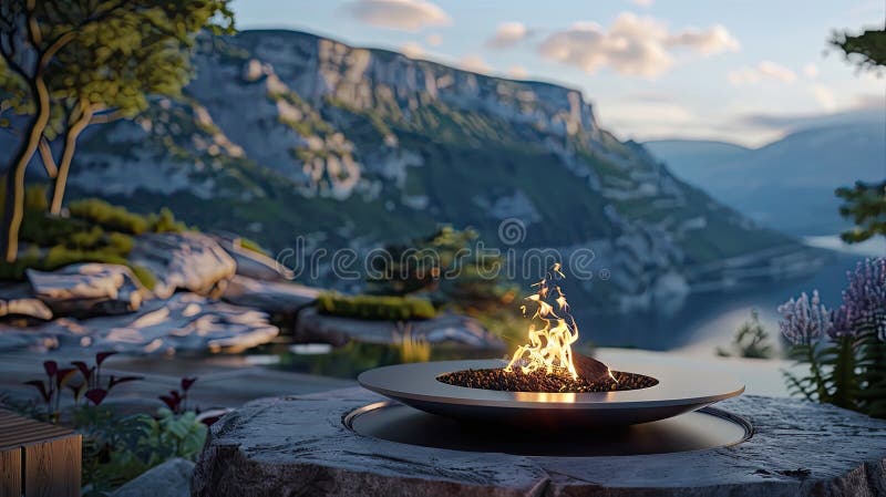 A Fire Pit Set within a Sleek Table Crafted from Black Bamboo Sheets ...