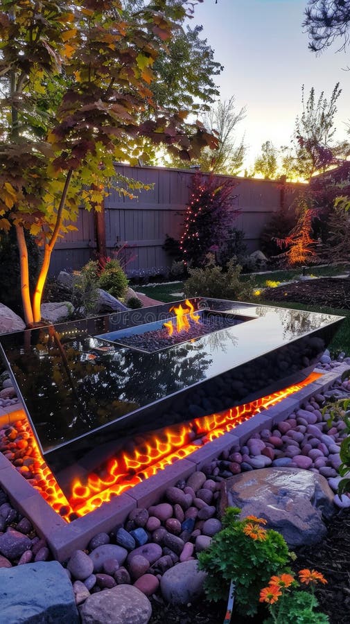 A Fire Pit Set within a Sleek Table Crafted from Black Bamboo Sheets ...