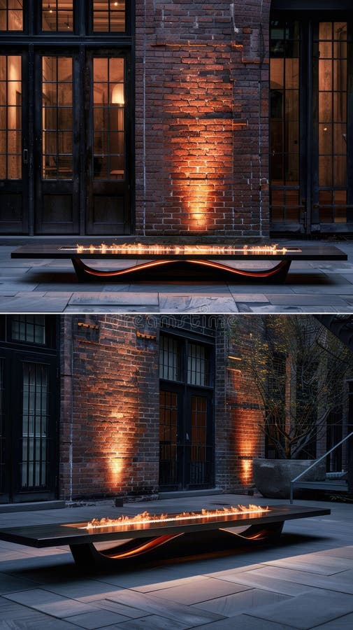 A Fire Pit Set within a Sleek Table Crafted from Black Bamboo Sheets ...