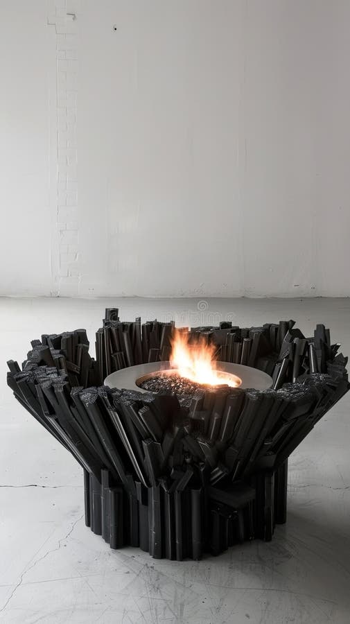 A Fire Pit Set within a Sleek Table Crafted from Black Bamboo Sheets ...