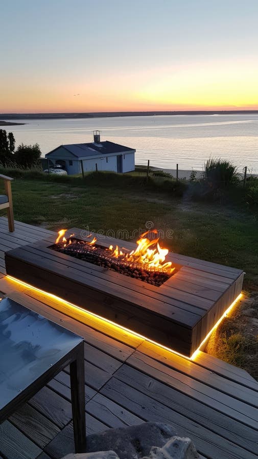 A Fire Pit Set within a Sleek Table Crafted from Black Bamboo Sheets ...