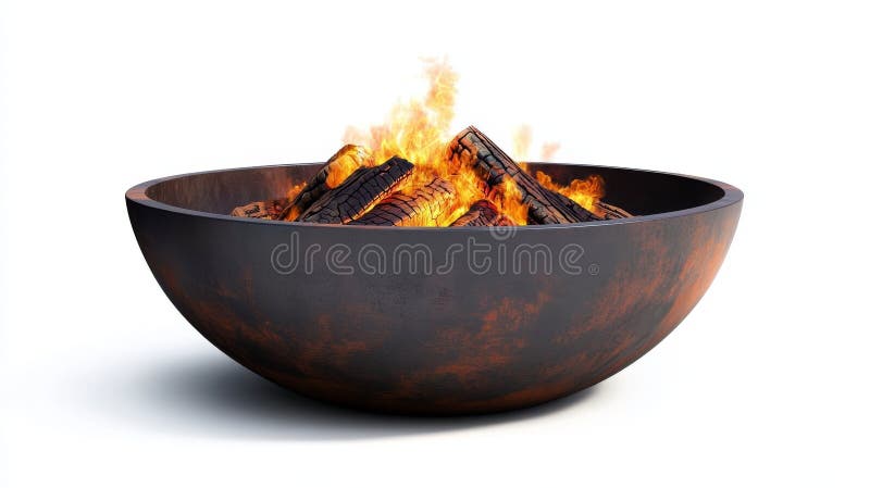 Fire Pit Shown on a White Background, Side Perspective, with Clear ...