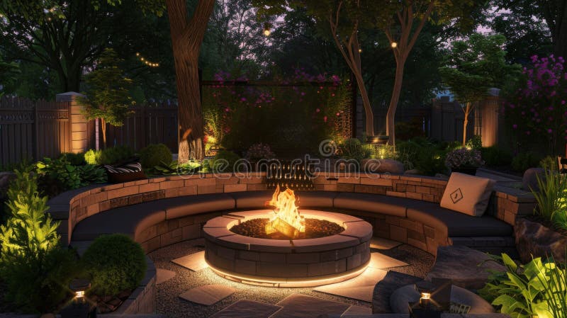 Fire Pit Surrounded by Trees and Bushes Stock Image - Image of nature ...