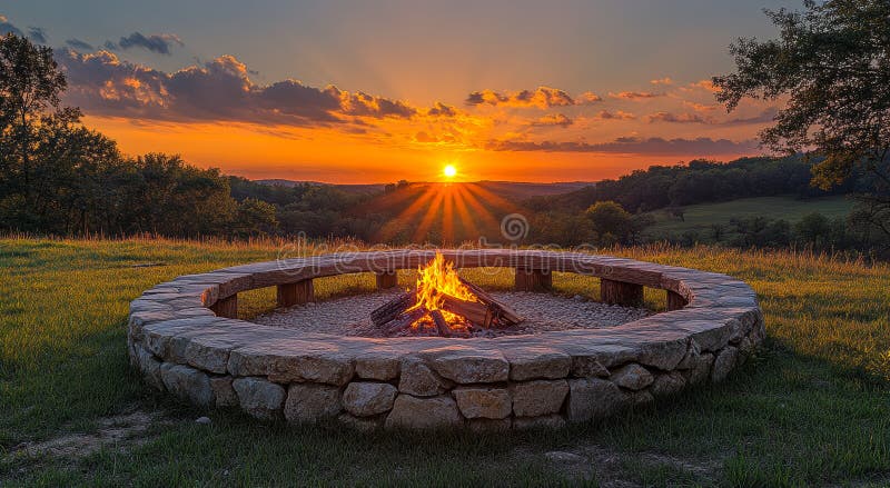 Stone Fire Pit Sunset Field Stock Photos - Free & Royalty-Free Stock ...