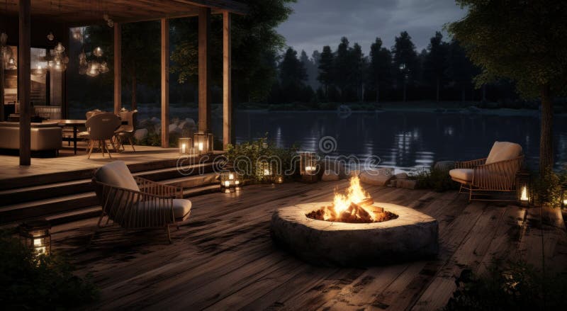A Fire Pit is Surrounded by Wood and Plants, Stock Image - Image of ...