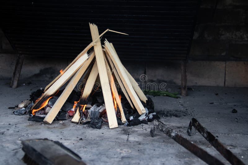 Fire Place with Arranged Wood for Barbeque Editorial Photo - Image of ...