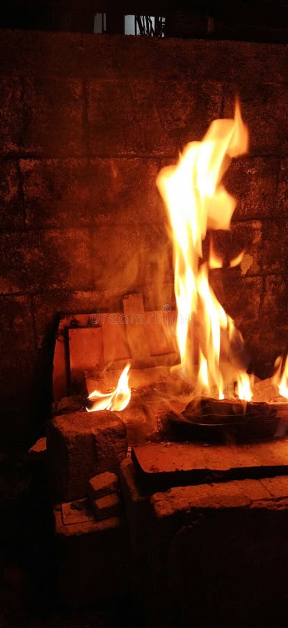 Fire place in night cold stock photo. Image of font - 262839116