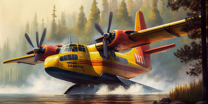 Fire Plane Collecting Water from a Reservoir. the Generative. Stock ...