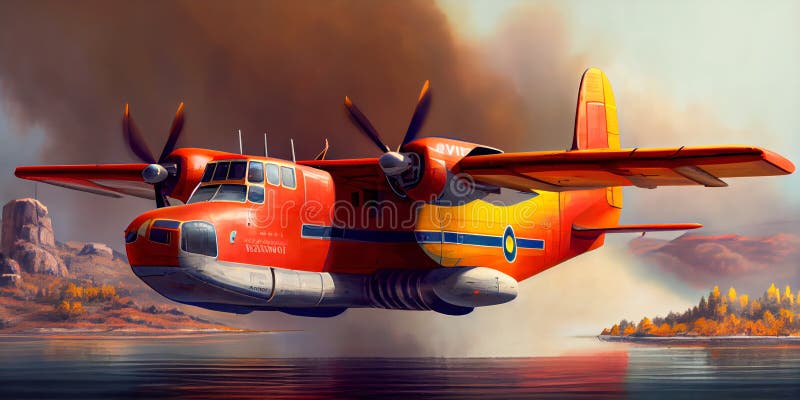 Fire Plane Dropping Water on a Forest Fire. Ia Generative. Stock ...
