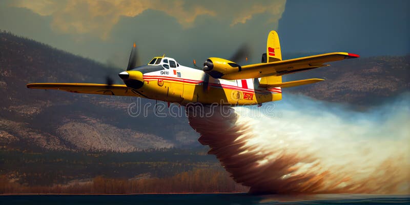 Fire Plane Dropping Water on a Forest Fire. Ia Generative. Stock ...