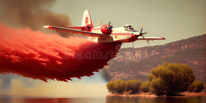Fire Plane Dropping Water on a Forest Fire. Ia Generative. Stock ...
