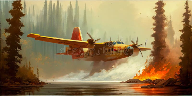 Fire Plane Dropping Water on a Forest Fire. Ia Generative. Stock ...