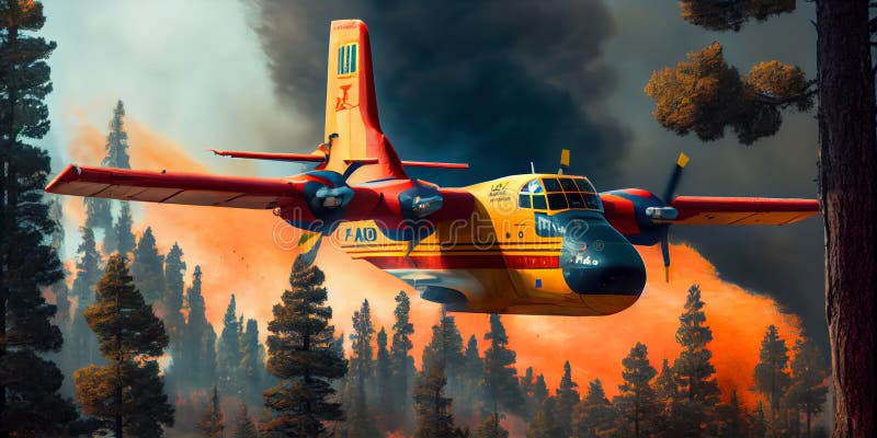Fire Plane Dropping Water on a Forest Fire. Ia Generative. Stock ...