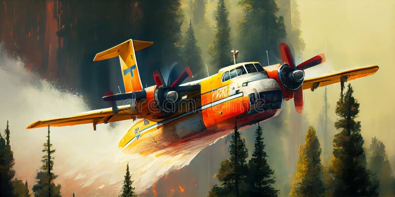 Fire Plane Dropping Water on a Forest Fire. Ia Generative. Stock ...