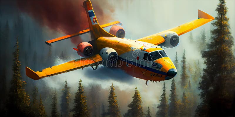 Fire Plane Dropping Water on a Forest Fire. Ia Generative. Stock ...