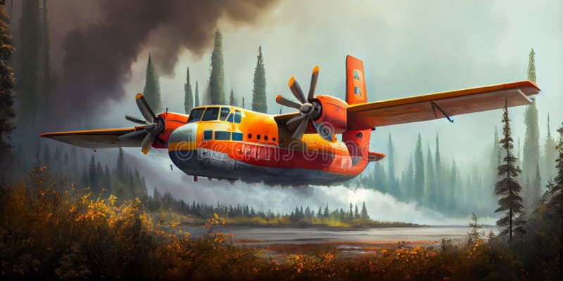 Fire Plane Dropping Water on a Forest Fire. Ia Generative. Stock ...