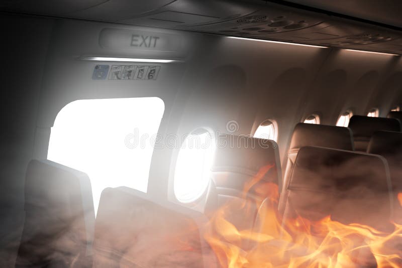 Fire in Plane and an Evacuation Exit Opened Stock Image - Image of ...