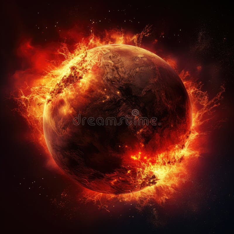Fire Planet Burning in Space. Global Catastrophe Concept Illustration ...