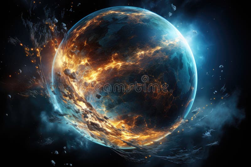 Fire Planet Burning in Space. Global Catastrophe Concept Illustration ...