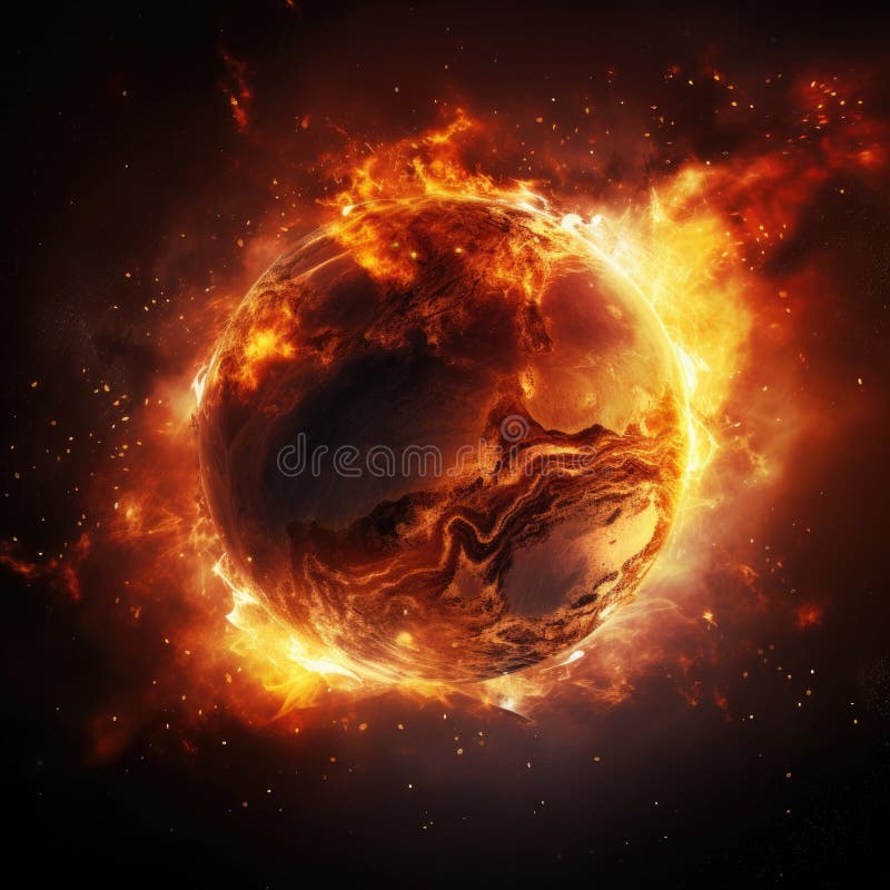 Fire Planet Burning in Space. Global Catastrophe Concept Illustration ...