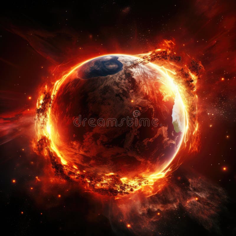 Fire Planet Burning in Space. Global Catastrophe Concept Illustration ...
