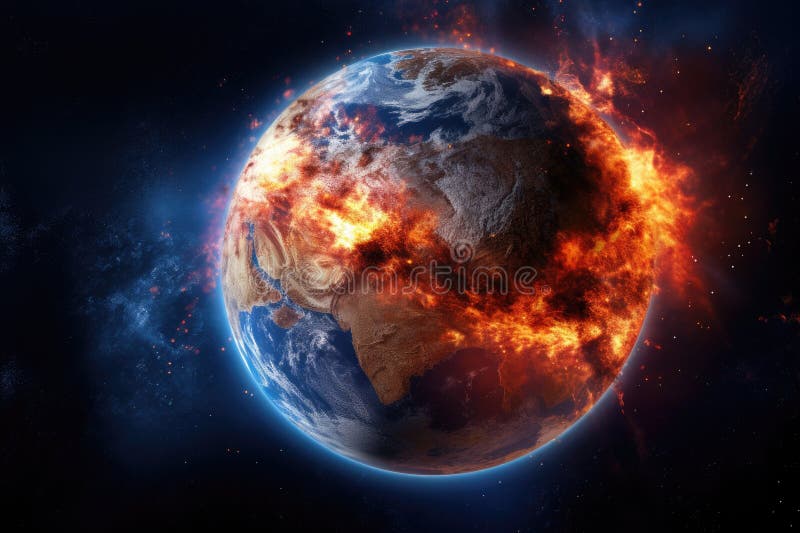 Fire Planet Burning in Space. Global Catastrophe Concept Illustration ...