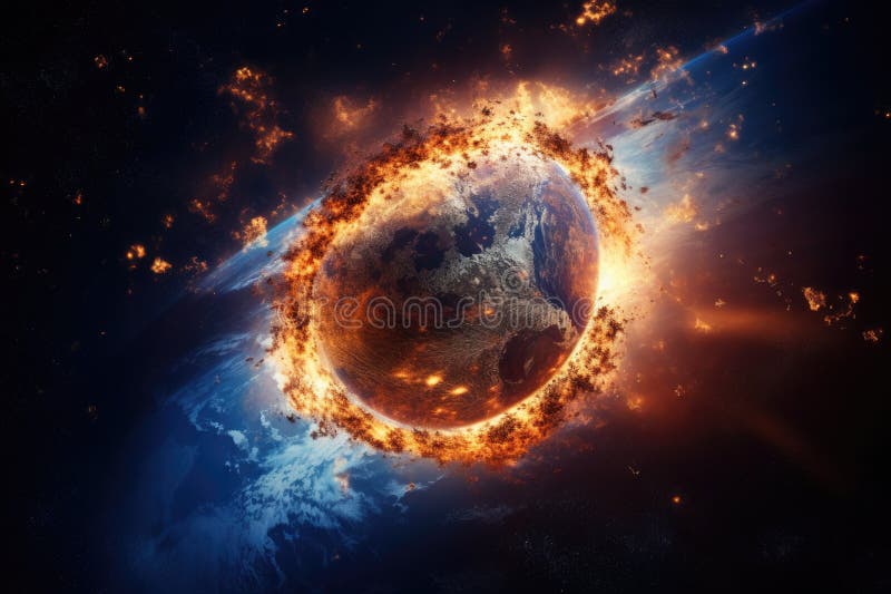 Fire Planet Burning in Space. Global Catastrophe Concept Illustration ...