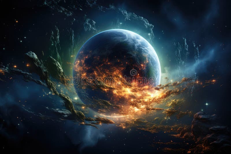 Fire Planet Burning in Space. Global Catastrophe Concept Illustration ...