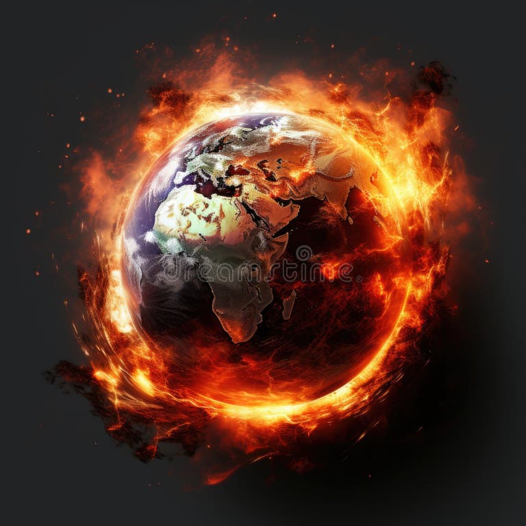 Fire Planet Burning in Space. Global Catastrophe Concept Illustration ...