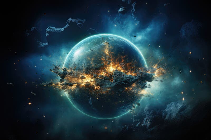 Fire Planet Burning in Space. Global Catastrophe Concept Illustration ...