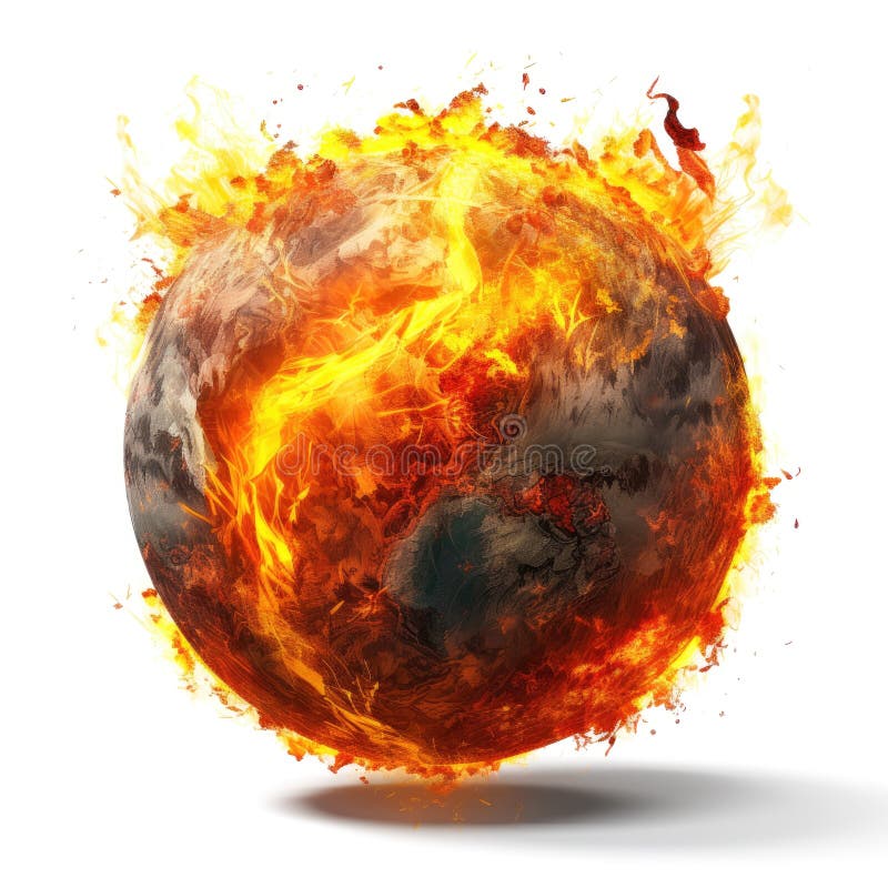 Fire Planet Burning on White Background. Global Catastrophe Concept ...