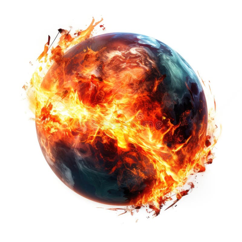 Fire Planet Burning on White Background. Global Catastrophe Concept ...