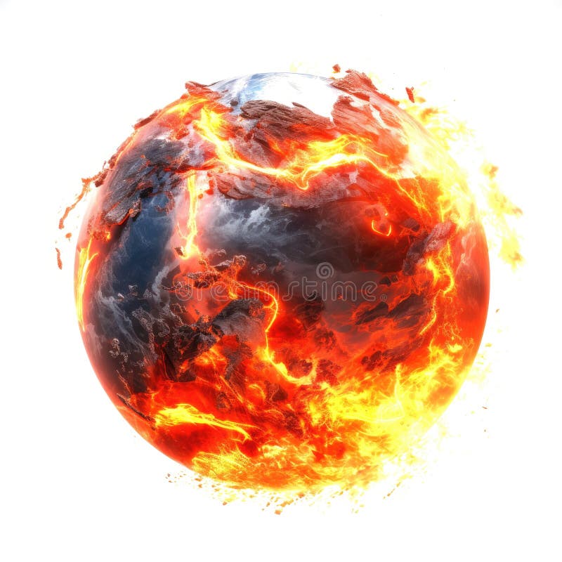 Fire Planet Burning on White Background. Global Catastrophe Concept ...