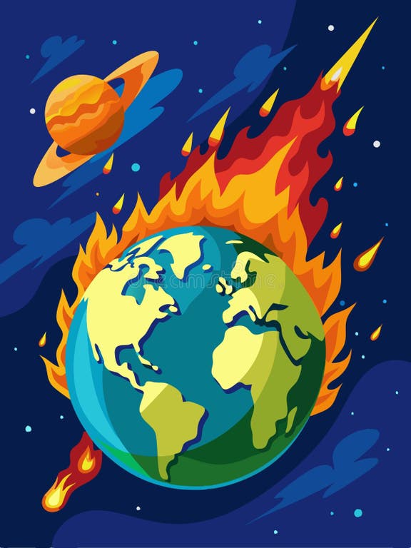 Fire Planet Earth with Burning Flame Design Stock Illustration ...