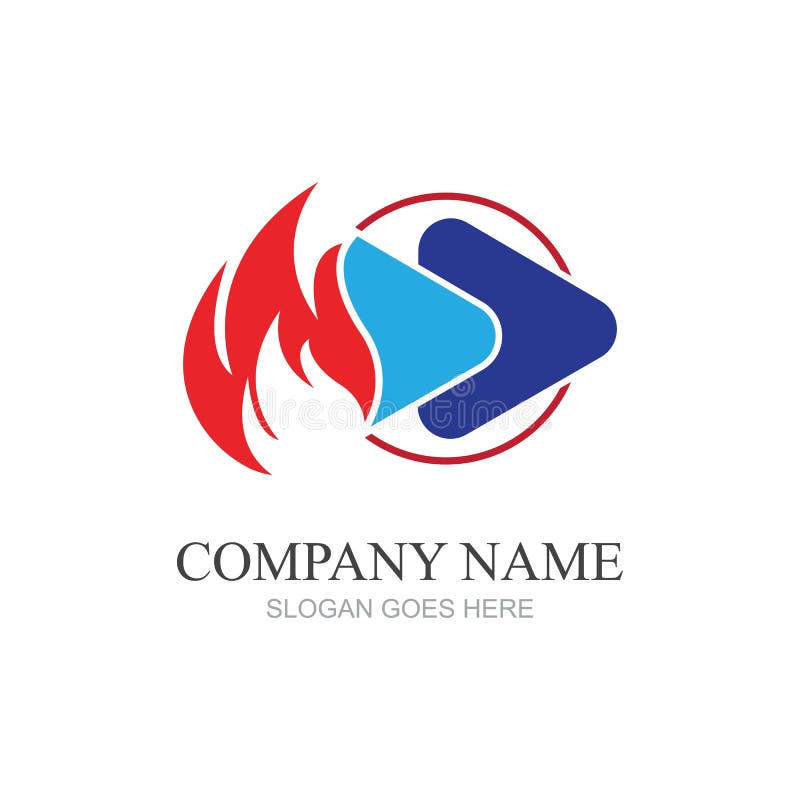 Fire and Play Button Logo Design Template Stock Vector - Illustration ...