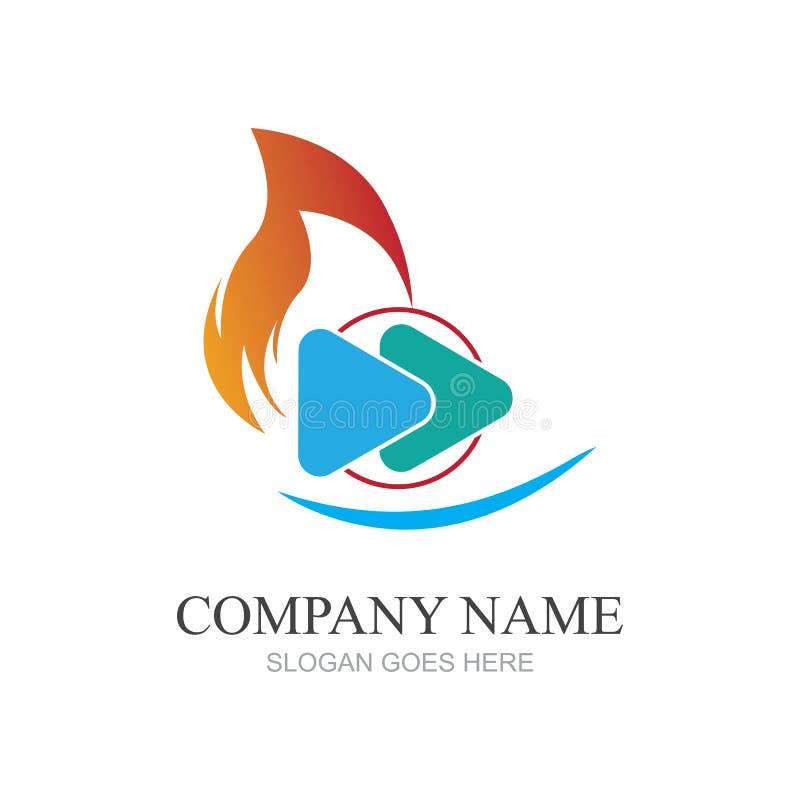 Fire and Play Button Logo Design Template Stock Vector - Illustration ...